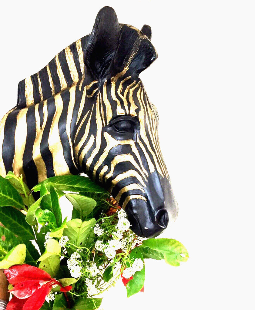 Zebra Head Bust Interior Design Home Conservatory Summer House Black+G ...