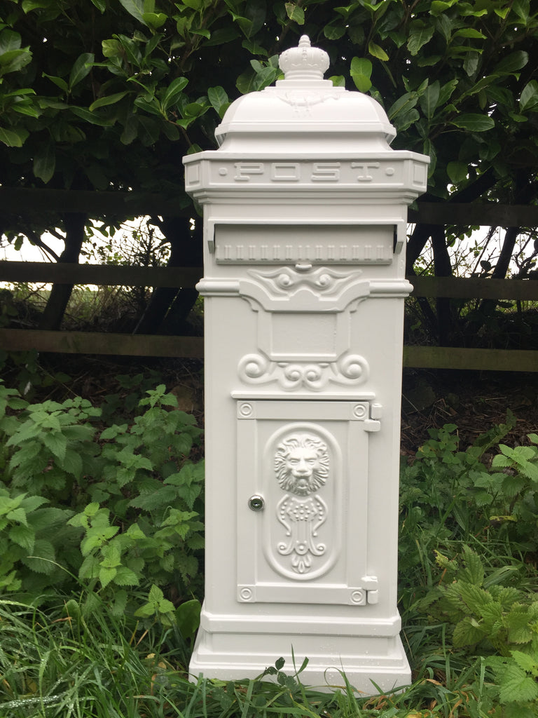 White Aluminium Post Box Lion Design – Red Finch Garden and Gifts